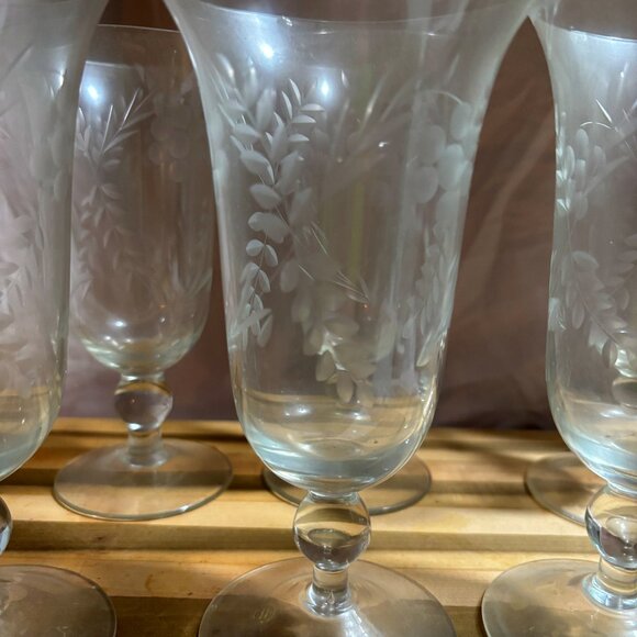 Dining | Vintage Romanian Handcrafted Footed Iced Tea Glasses Set Of 7 ...